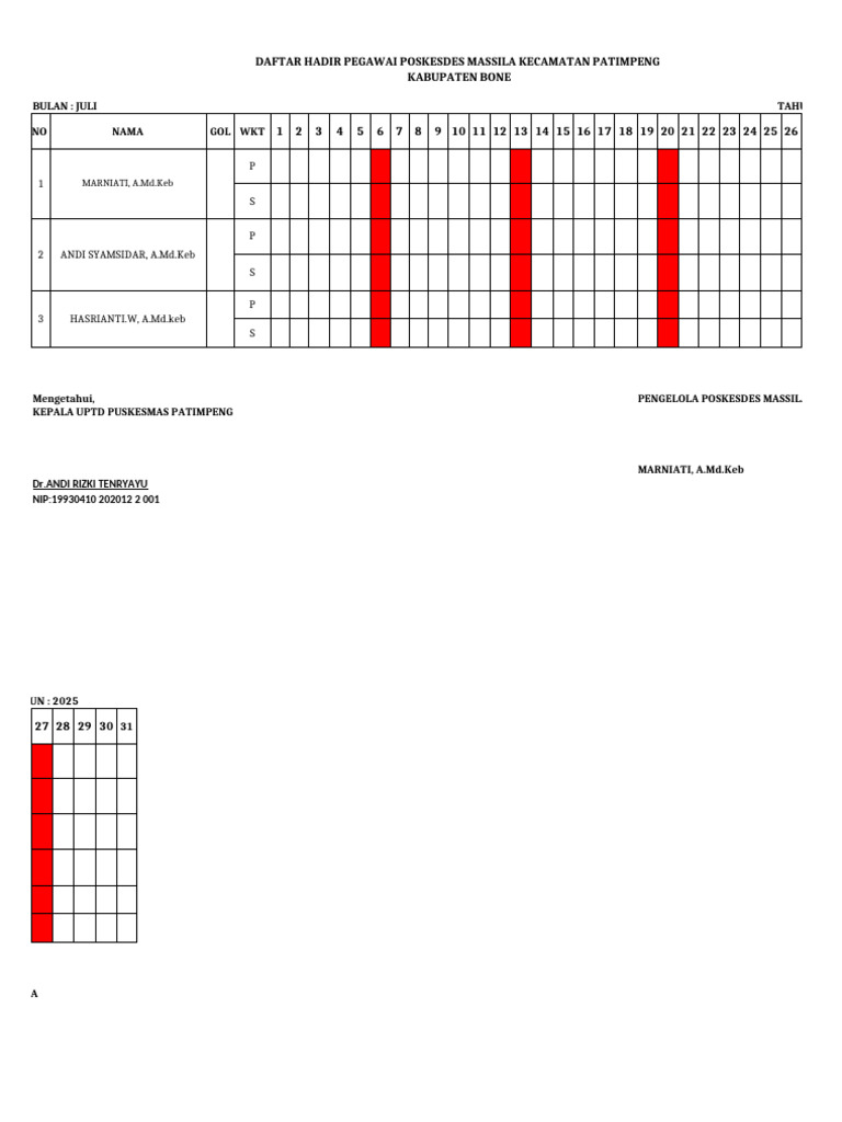 Absen Juli 2025 | PDF