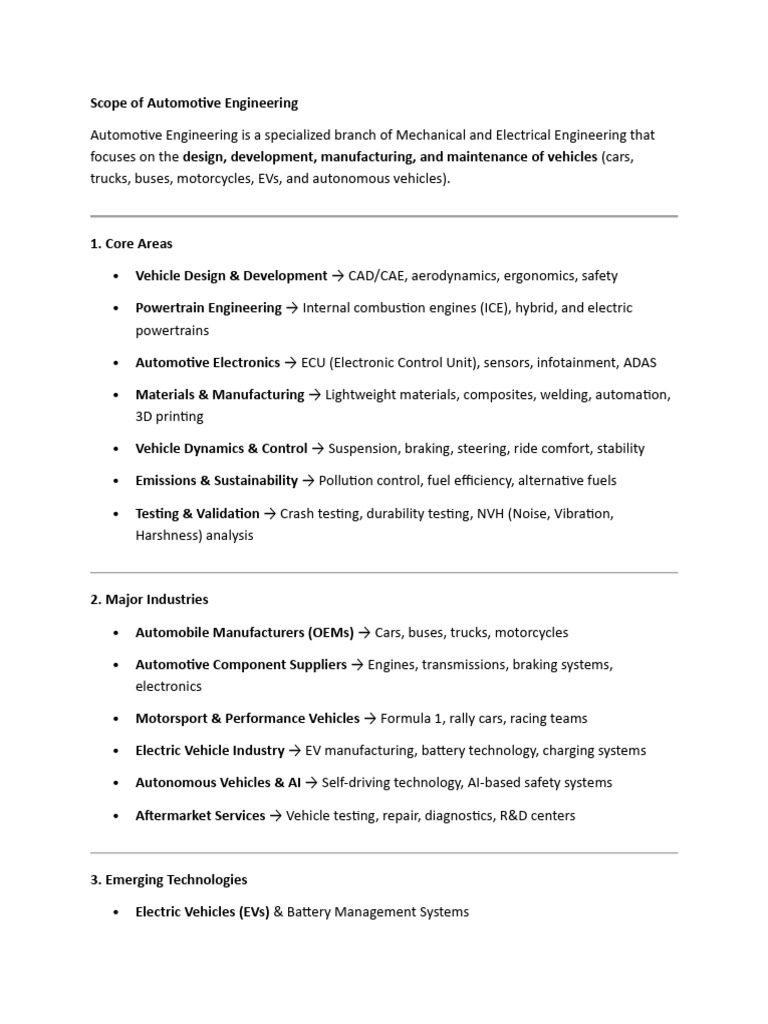 Scope of Automotive Engineering | PDF | Electric Vehicle | Car