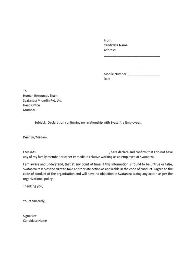 Candidate Declaration For Relationship | PDF
