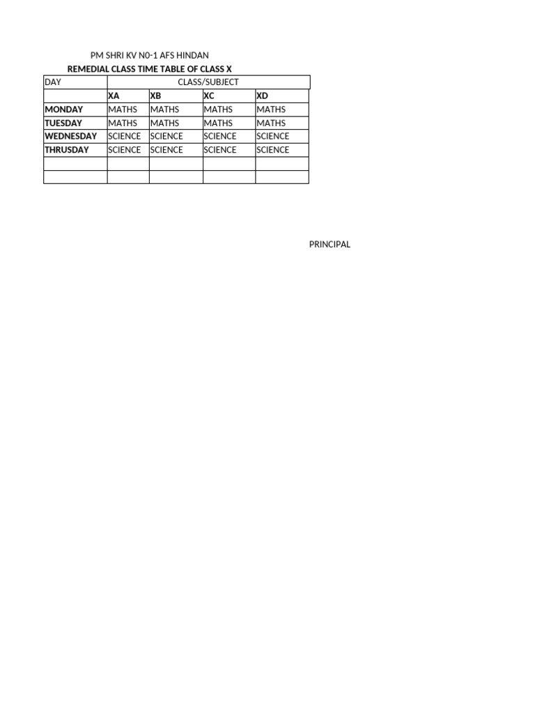 Remedial Time Table X | PDF