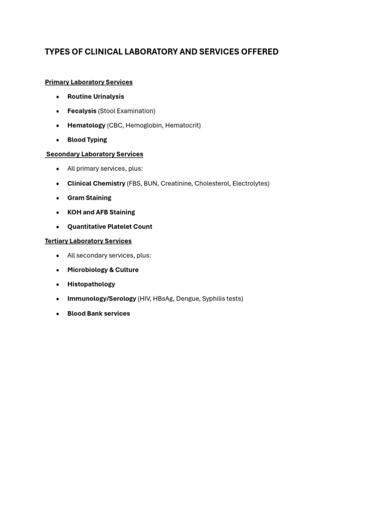 Clinical Laboratory Services Overview | PDF