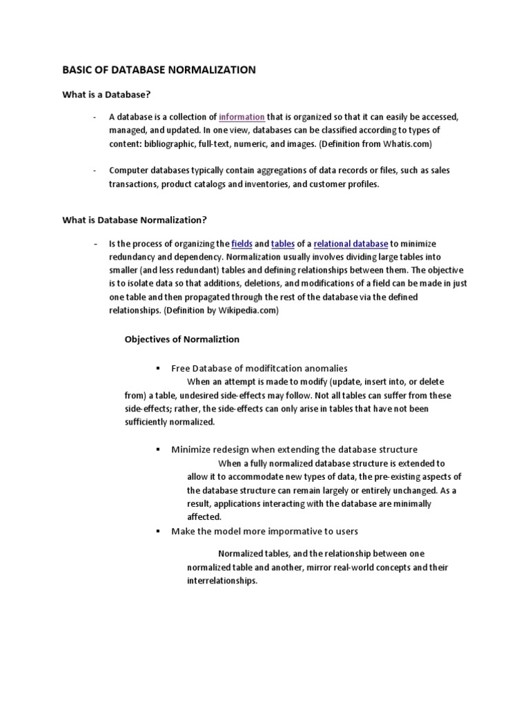 Basics of Database Normaliztion | PDF | Relational Database | Database Index