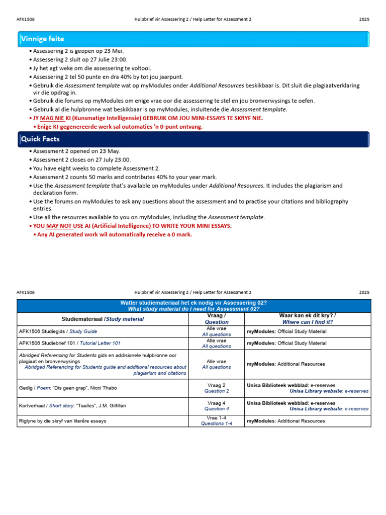 2025 - AFK1506 - Ass2 - Hulpbrief 2 | PDF