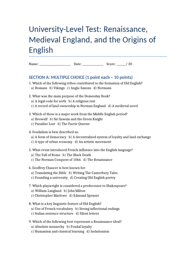 English Literature: Medieval to Renaissance | PDF | English Language ...