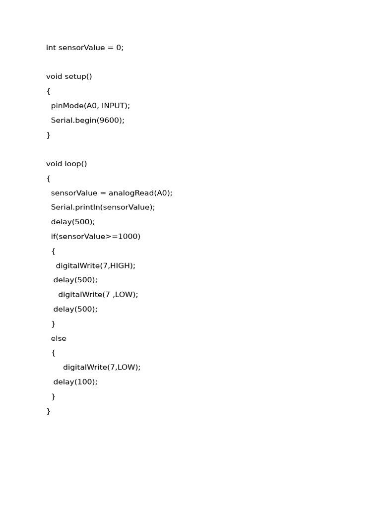 Arduino Analog Sensor Reading Code | PDF