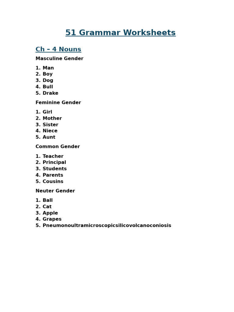51 Grammar Worksheets CH - 4 | PDF