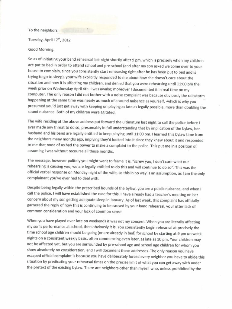 Letter From Neighbor | PDF | Nuisance | Government