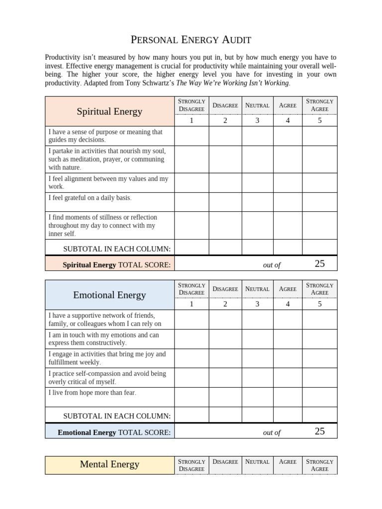 Personal Energy Audit Harvard Business Review 2 | PDF | Mind | Meditation