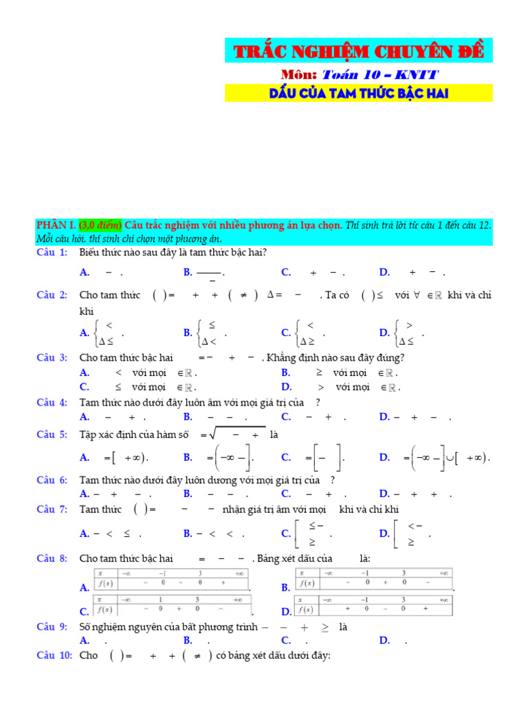 De 01 Dau Tam Thuc Bac Hai Form 2025+ | PDF