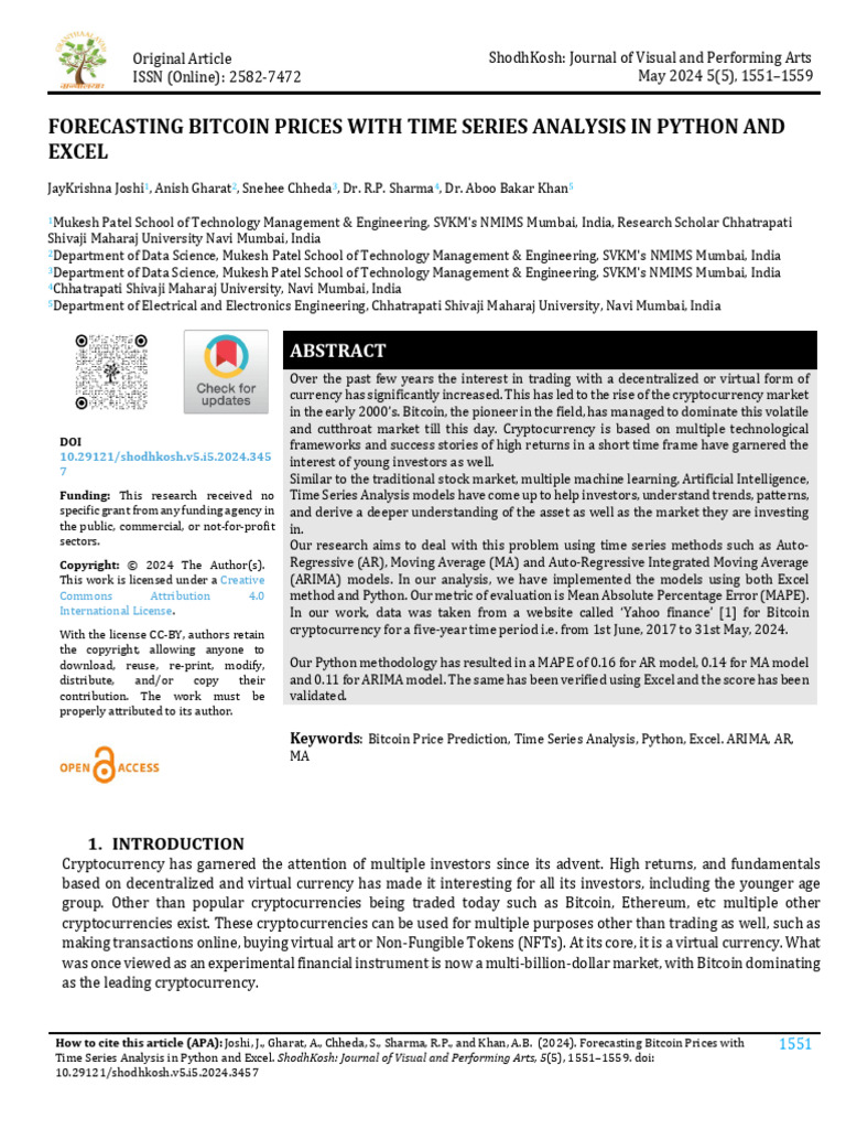 Forecasting Bitcoin Prices With Time Series Analys | PDF | Autoregressive Integrated Moving ...