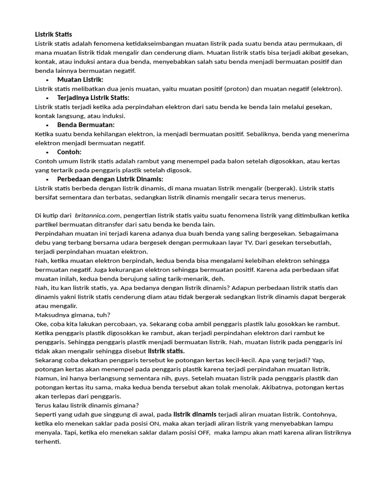 Fenomena dan Manfaat Listrik Statis | PDF