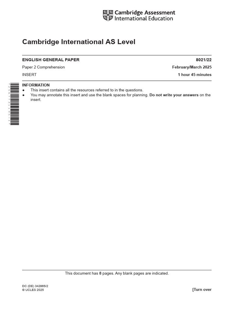 Cambridge International AS Level: English General Paper 8021/22 | PDF