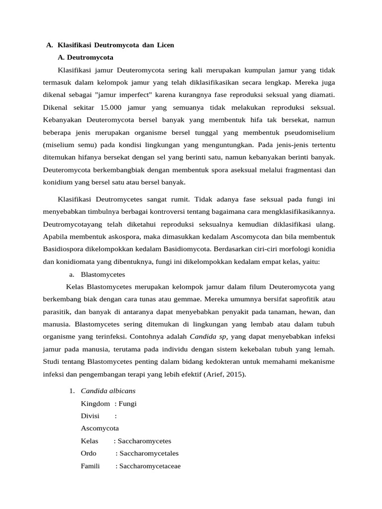 Klasifikasi Deutromycota Dan Licen SINGKAT | PDF