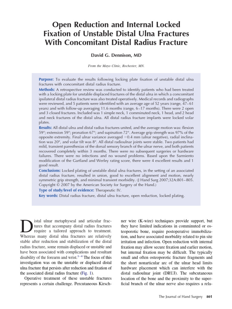 Open Reduction and Internal Locked Fixation of Unstable Dital Ulna ...