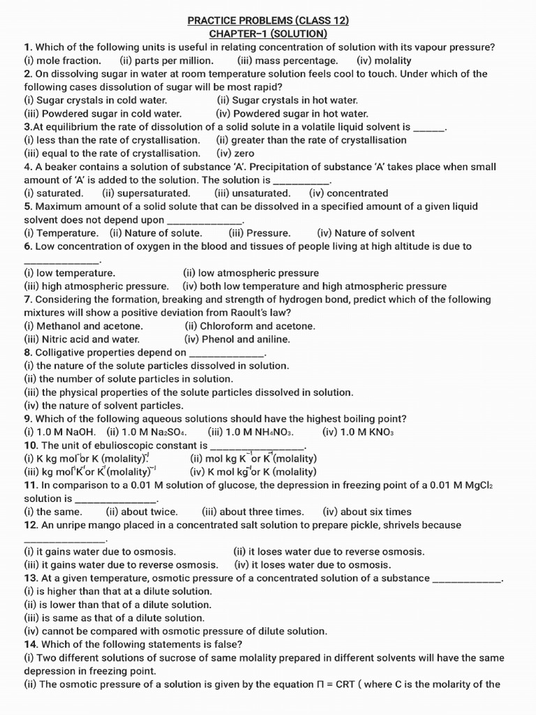 Solution MCQ and Ar | PDF