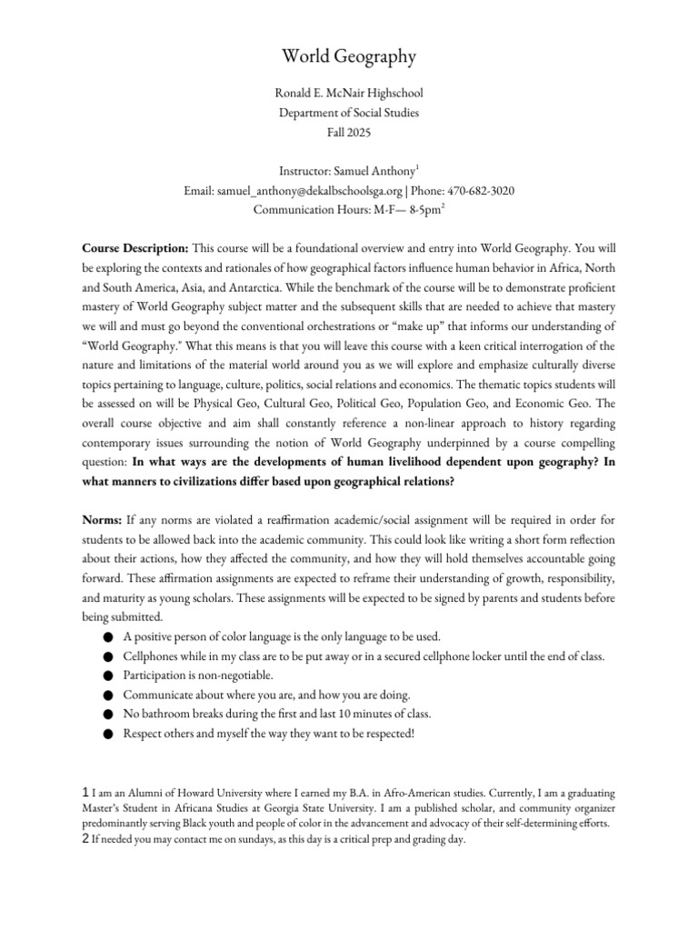 World Geography Syllabus | PDF | Geography | Academic Dishonesty