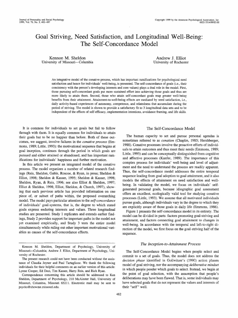 Self-Concordance and Well-Being Model | PDF | Goal | Motivational