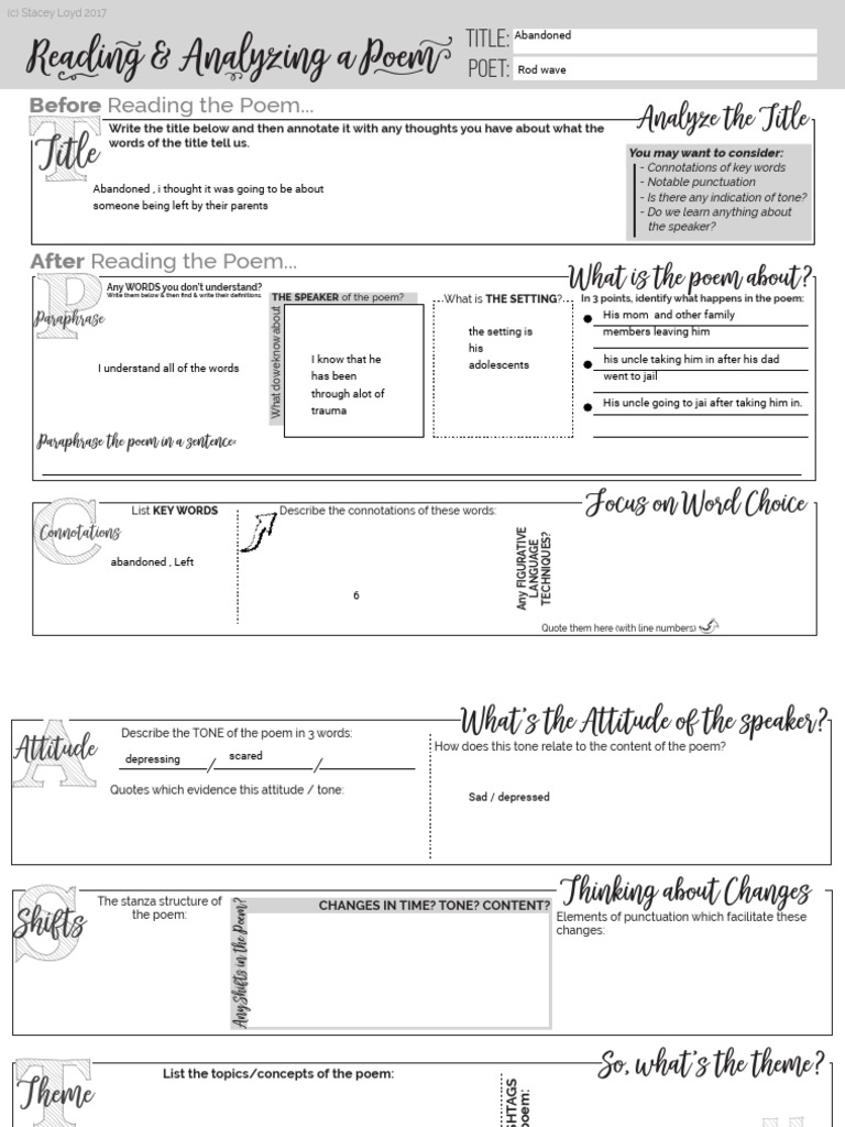 Kani'Yah Robinson - Poem Analysis Worksheet | PDF | Poetry | Word