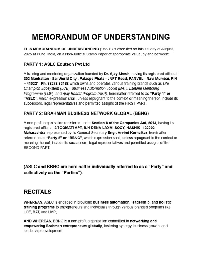 Memorandum of Understanding (2) | PDF | Justice | Crime & Violence