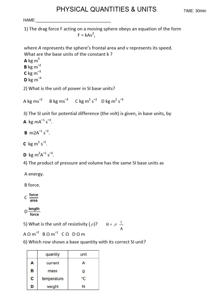 Physical Quantities & Units | PDF | Force | Euclidean Vector