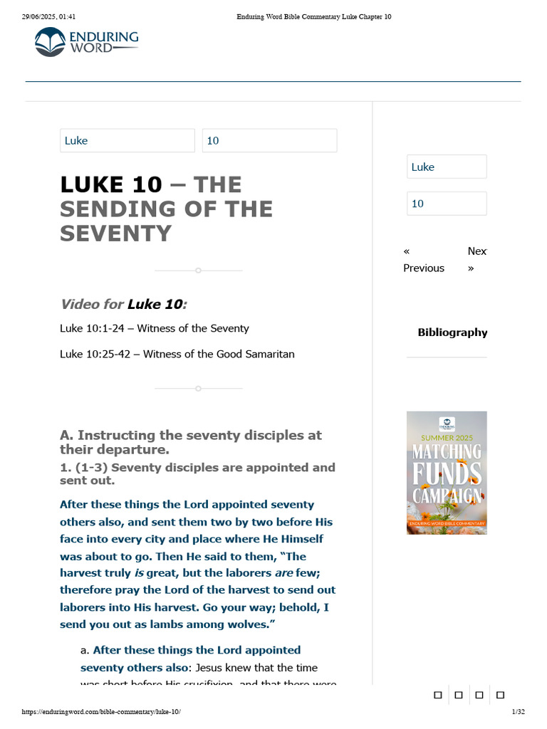 Enduring Word Bible Commentary Luke Chapter 10 | PDF | Jesus | Eternal ...
