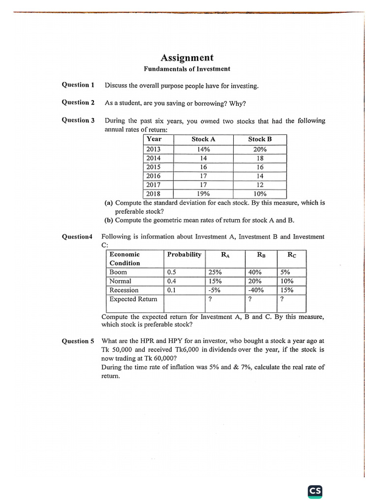 Fundamental of Investment, Assignment | PDF