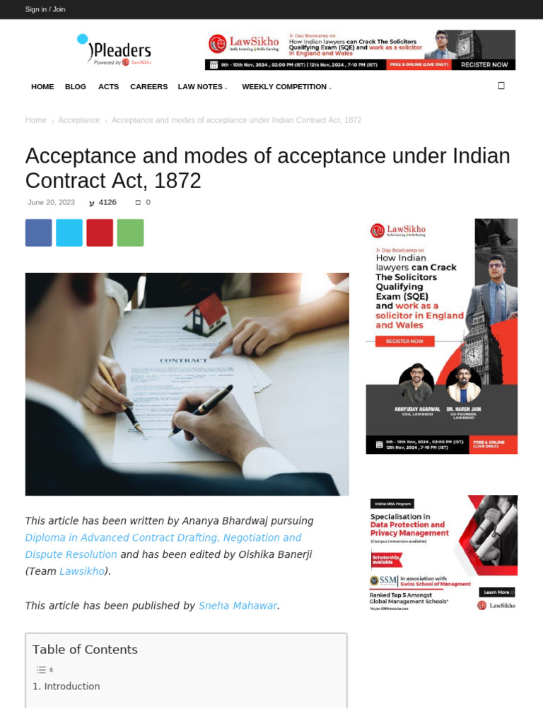 Blog Ipleaders in Acceptance and Modes of Acceptance Under Indian Contract Act 1872 | PDF ...