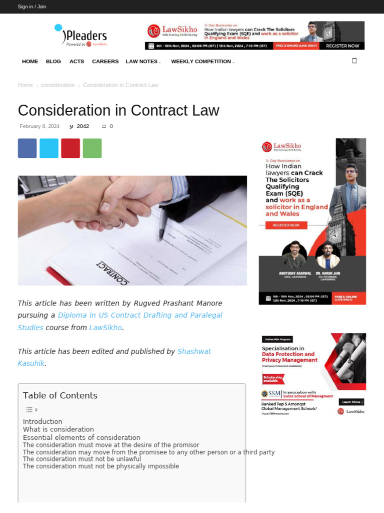 Blog Ipleaders in Consideration-In-contract-law | PDF | Consideration ...