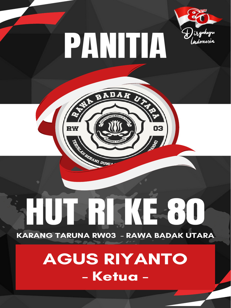Merah Putih Hitam Kartu Tanda Pengenal Panitia Lomba HUT RI Kemerdekaan ...