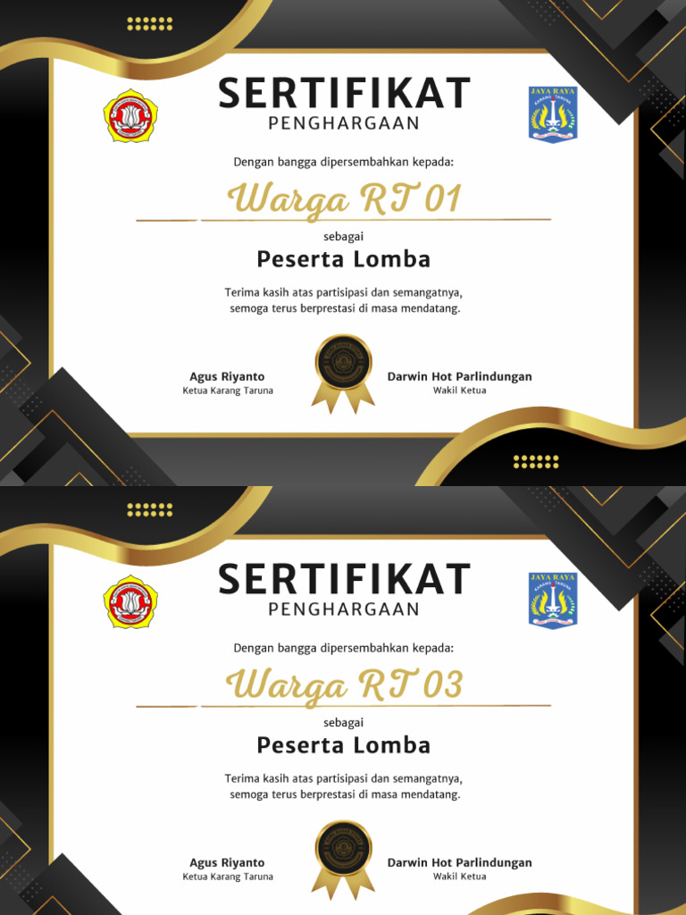 Hitam Emas Gradasi Modern Sertifikat Penghargaan Juara Lomba | PDF