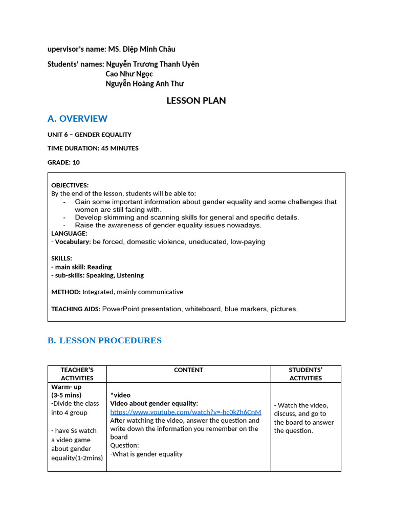 G2 Reading U6 Gender Equality Pdf Human Communication