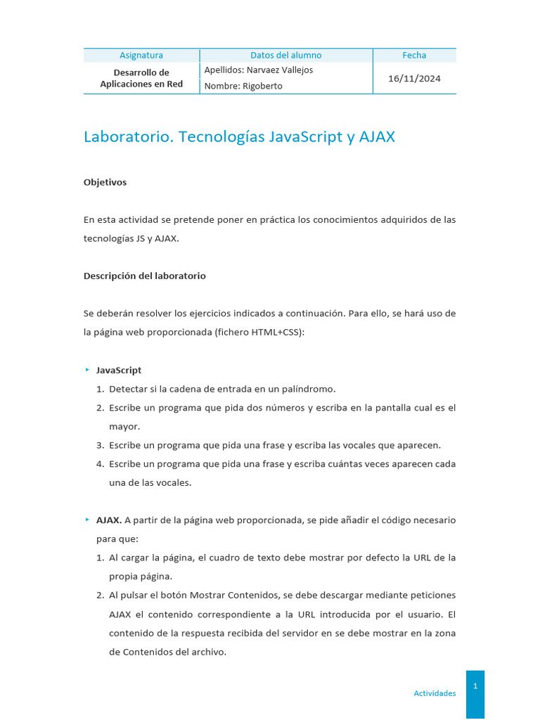 Actividad 2 Tecnologías JavaScript y AJAX | PDF | Redes | Internet y web