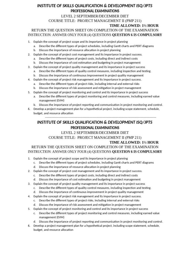 Project Management II Exam Overview | PDF | Project Management | Business