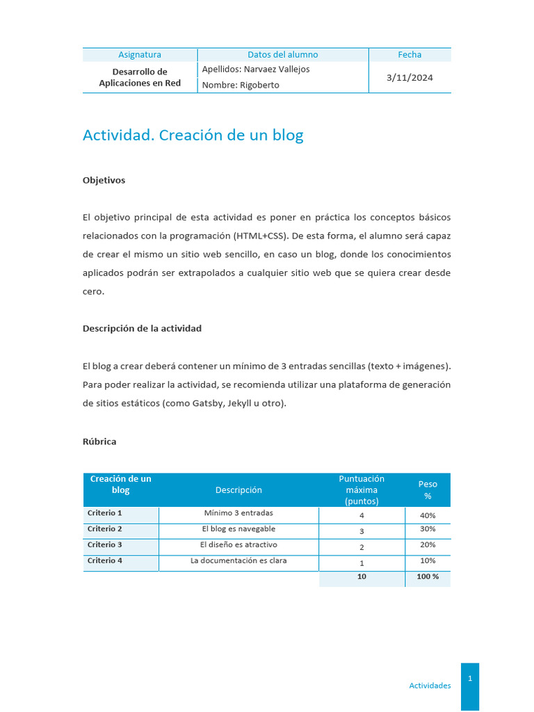 Actividad Creación de Un Blog | PDF | Blog | Multimedia