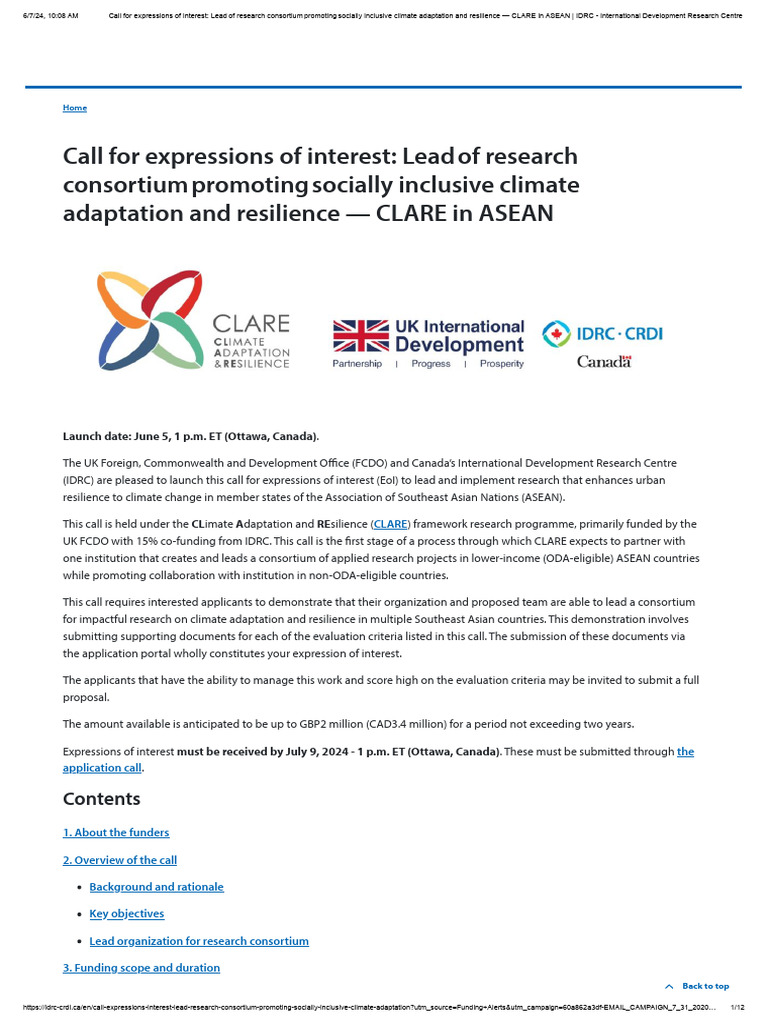 Call For Expressions of Interest: Lead of Research Consortium Promoting ...