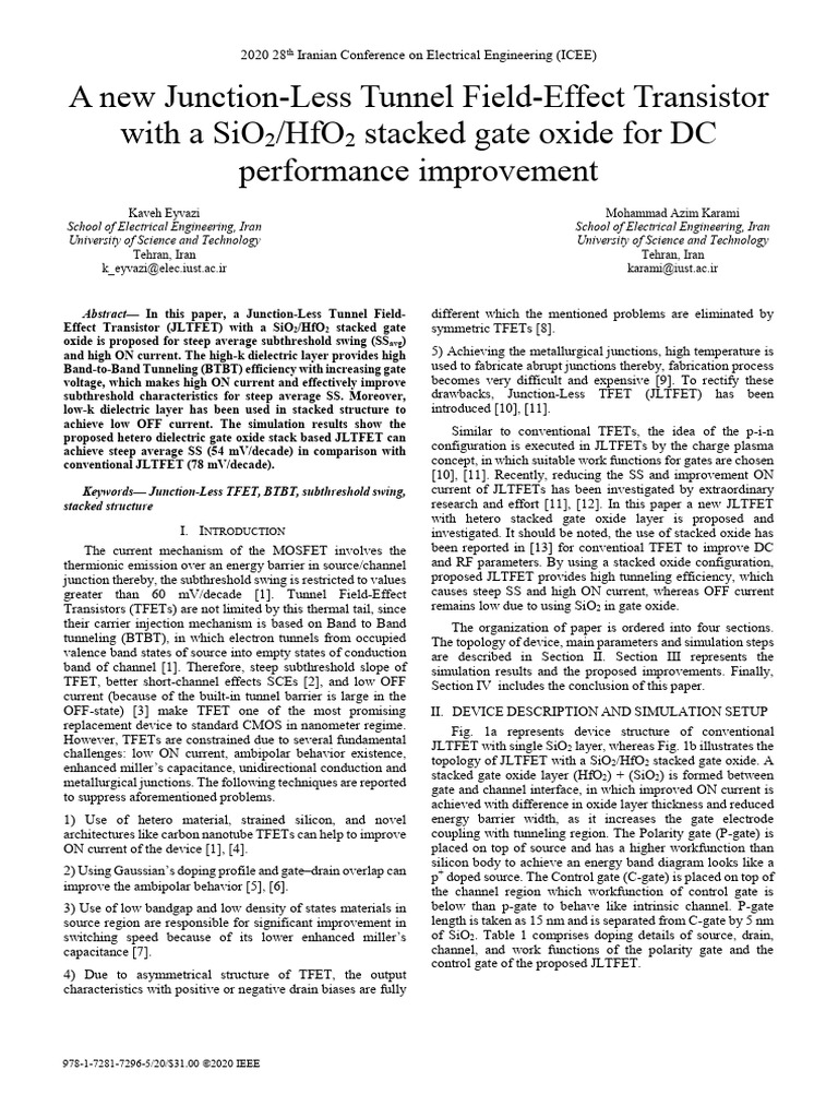 A New Junction-Less Tunnel Field-Effect Transistor With A SiO2 HfO2 ...