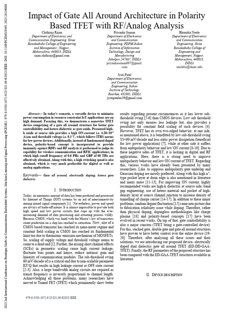 Gate All Around TFET for IoT Applications | PDF | Electromagnetism ...