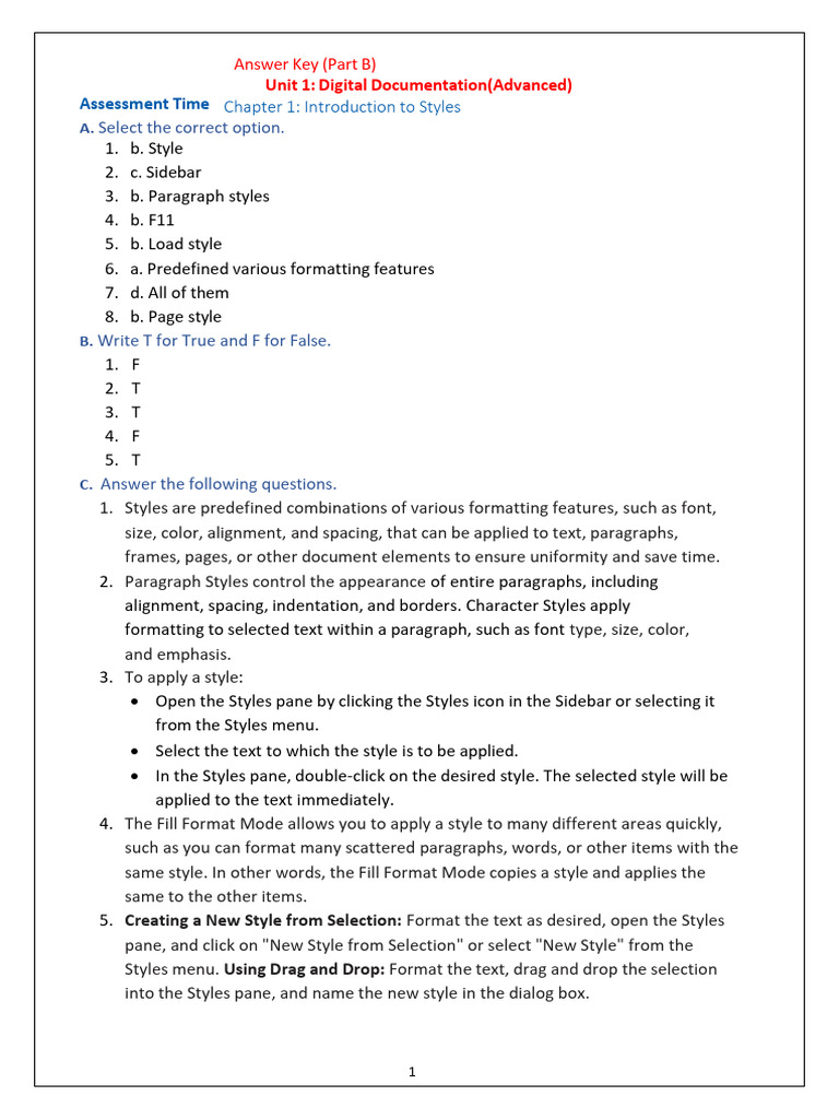 Class X Unit 1 Answer Key | PDF | Hyperlink | Table Of Contents