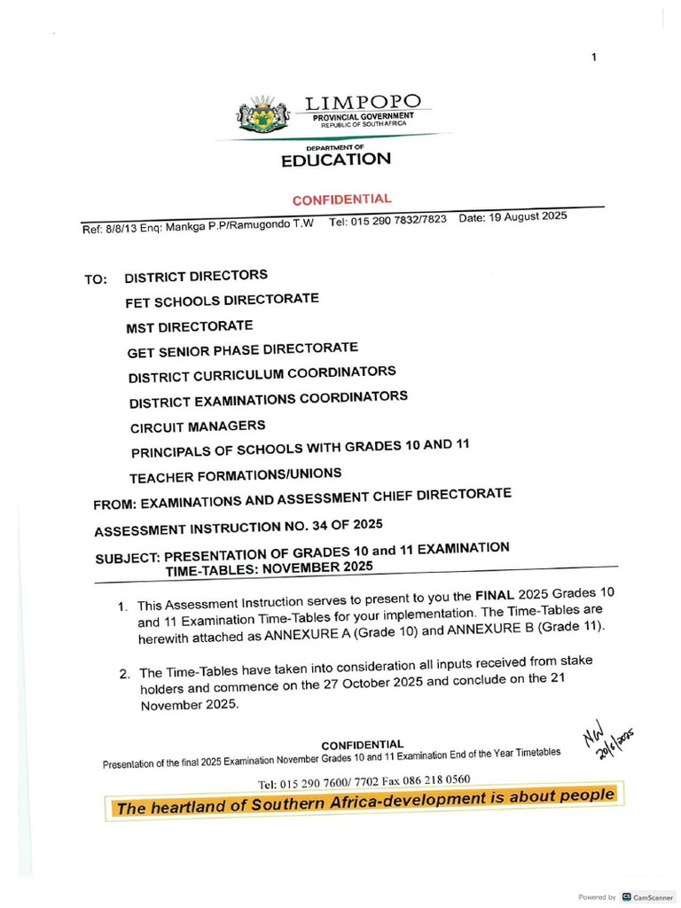 Grade 10&11 NSC Oct-Nov Time Table20-08-2025-120416 | PDF