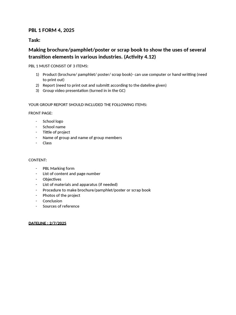 PBL 1 Form 4 2025 | PDF