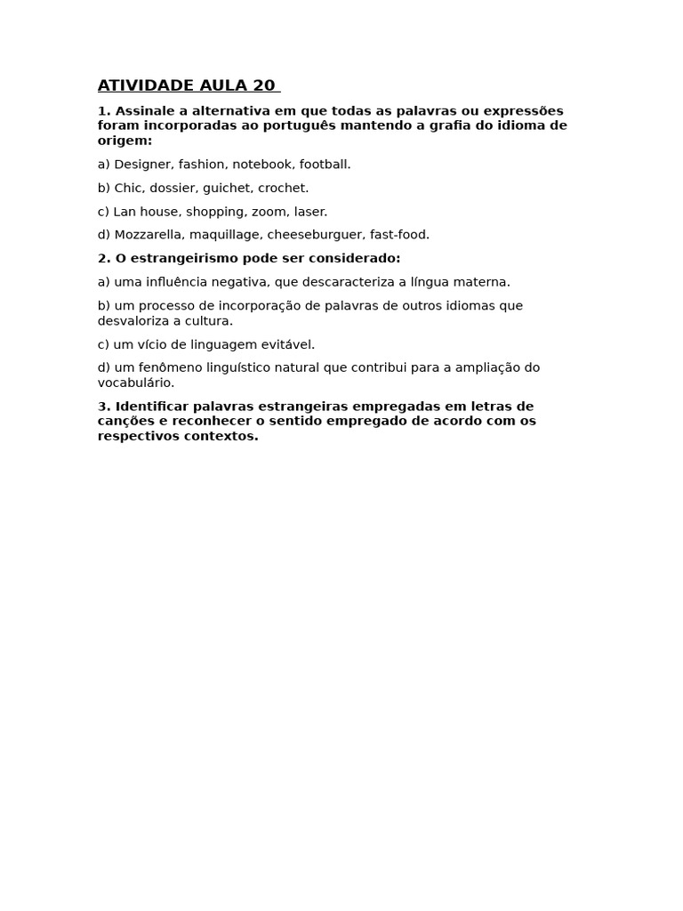 Atividade Aula 20 | PDF