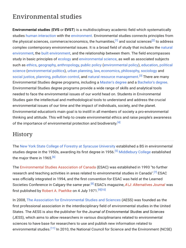 Environmental Studies - Wikipedia | PDF | Science | Liberal Arts Education