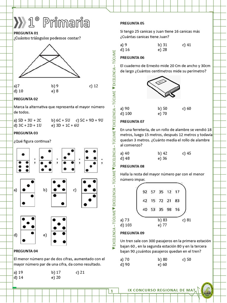 Concurso Matematica 1er Grado | PDF