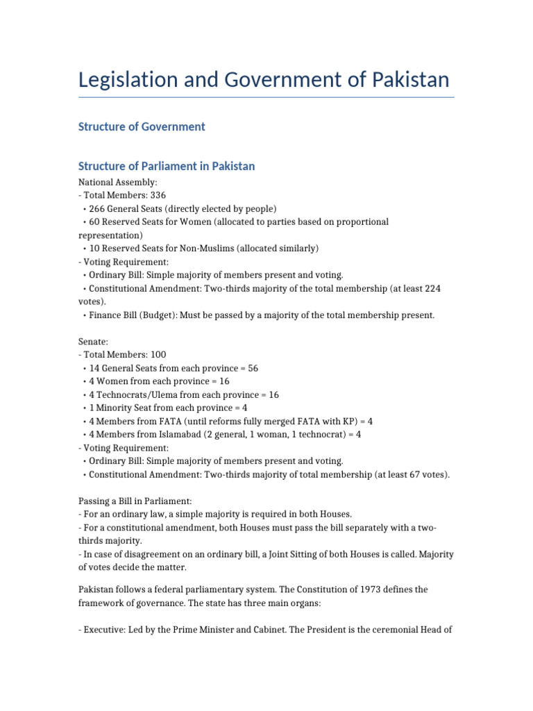 Pakistan's Legislative Process Explained | PDF | Bill (Law ...