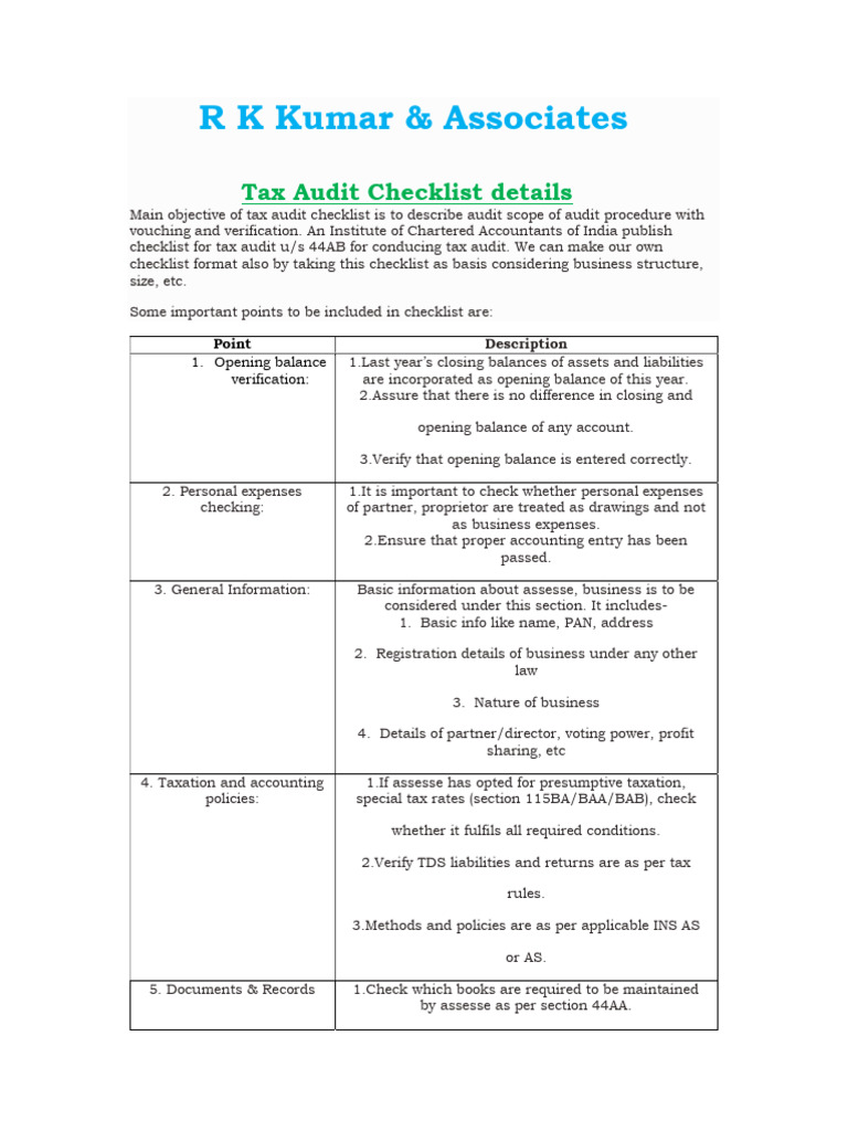 TAX Audit Check List 2025 | PDF | Tax Deduction | Expense