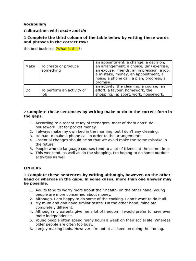 B2 First - Make or Do Linkers | PDF