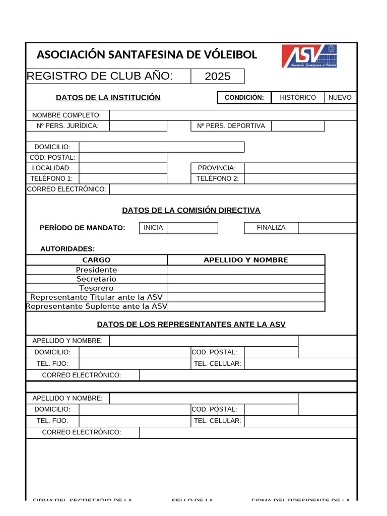 Registro de Club ASV 2025 | PDF