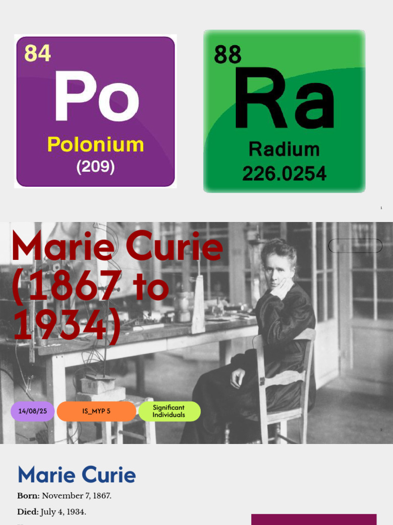 MYP 5 IS Marie Curie 1867 To 1934 | PDF | Marie Curie | Radioactive Decay