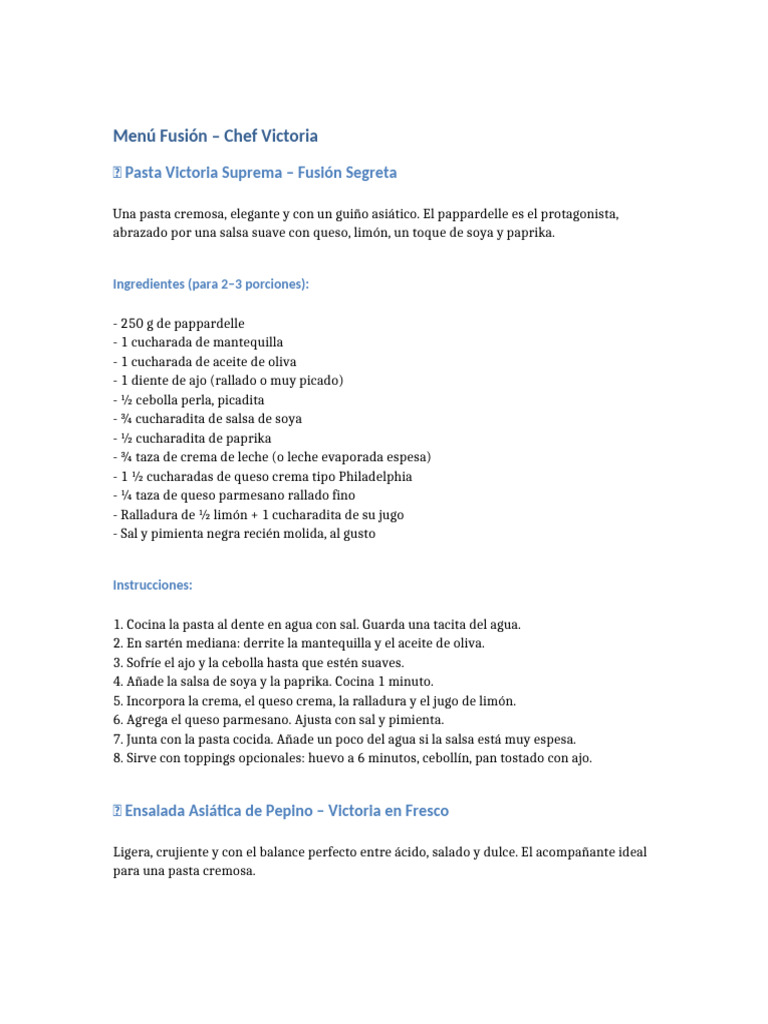 Menu Chef Victoria | PDF
