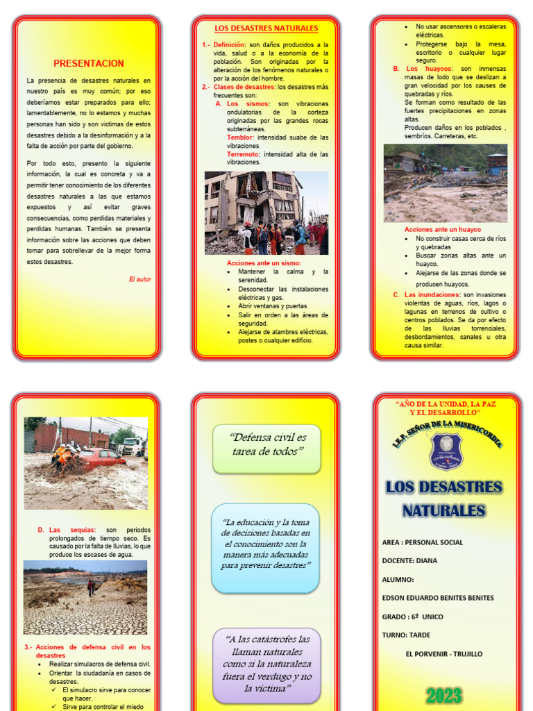 triptico de DESASTRES NATURALES | PDF | Temblores | Desastres naturales